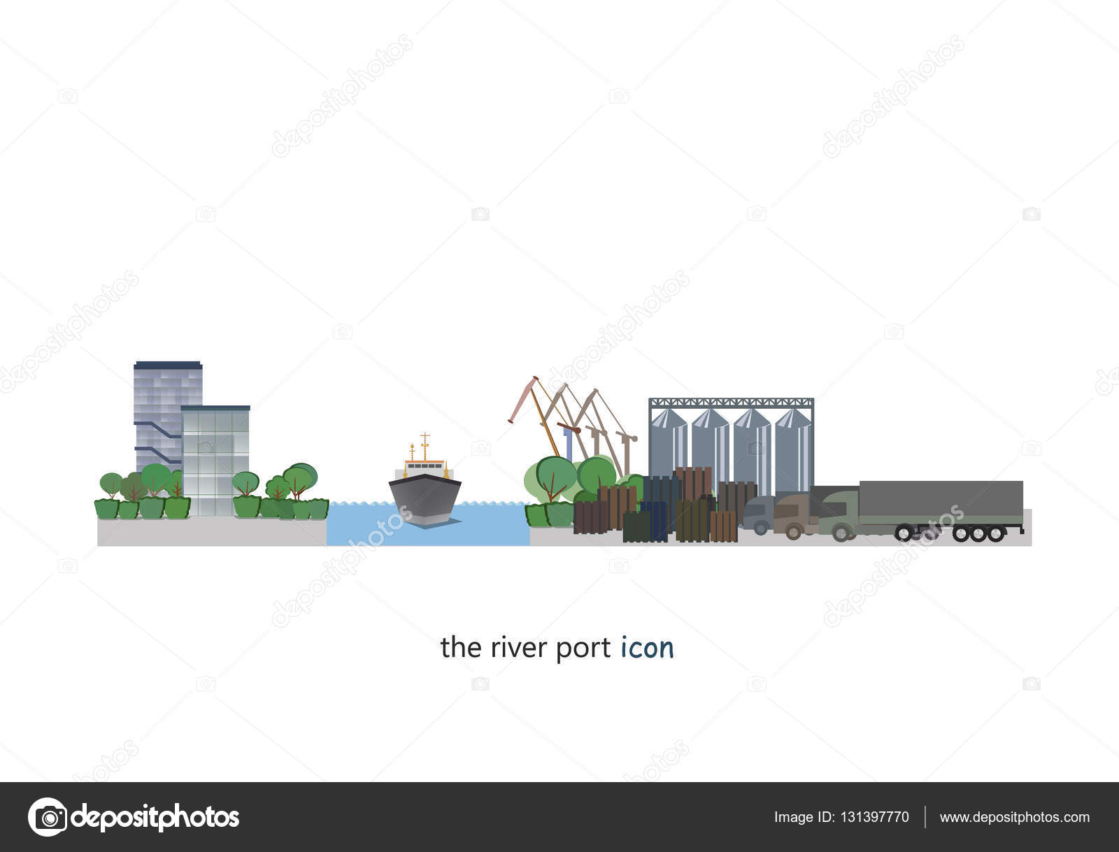 The icon of river port infrastructure. Borders for cargo processes ...