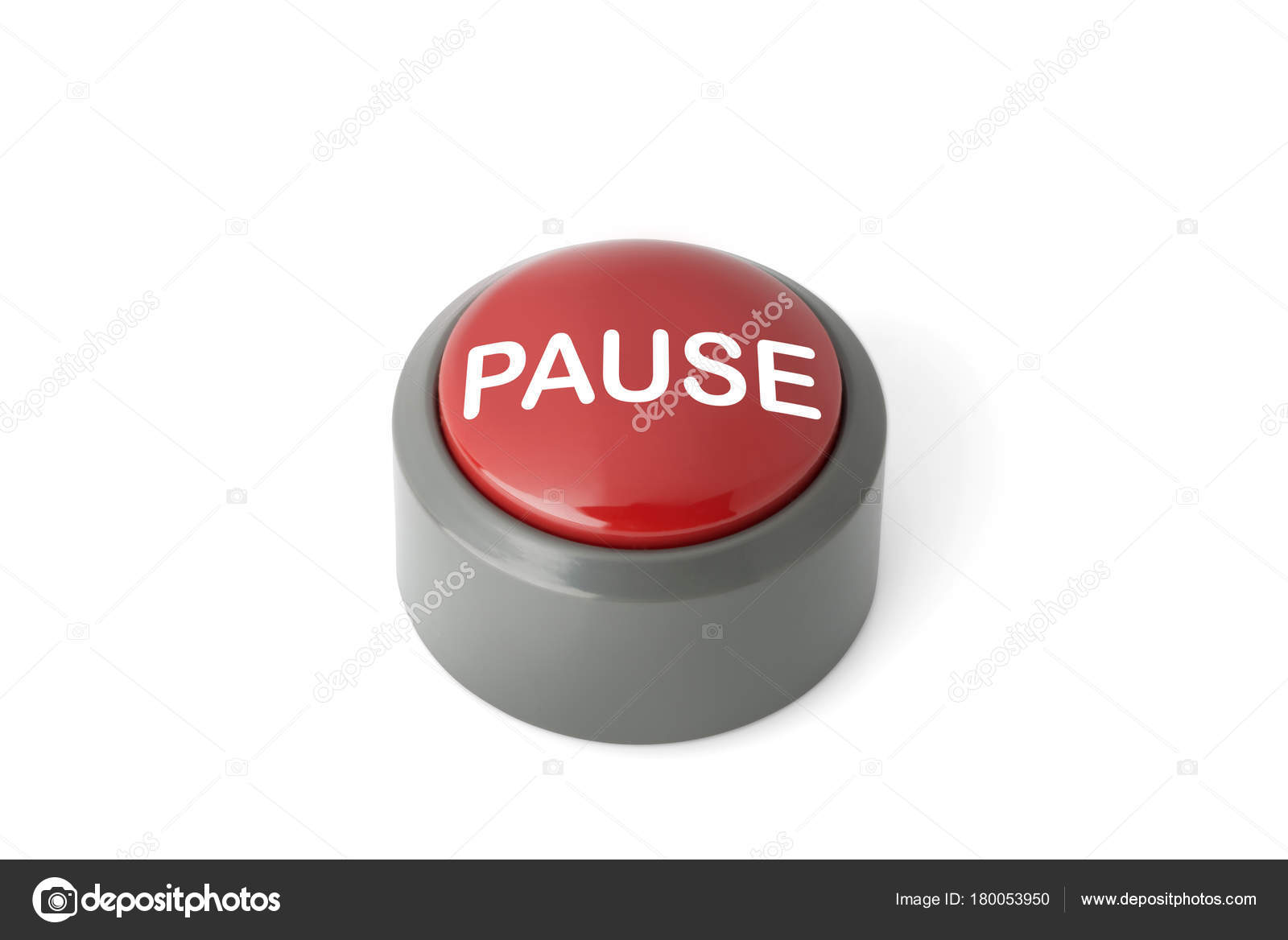 Red Circular Push Button Labeled 'Pause' on White Background Stock ...