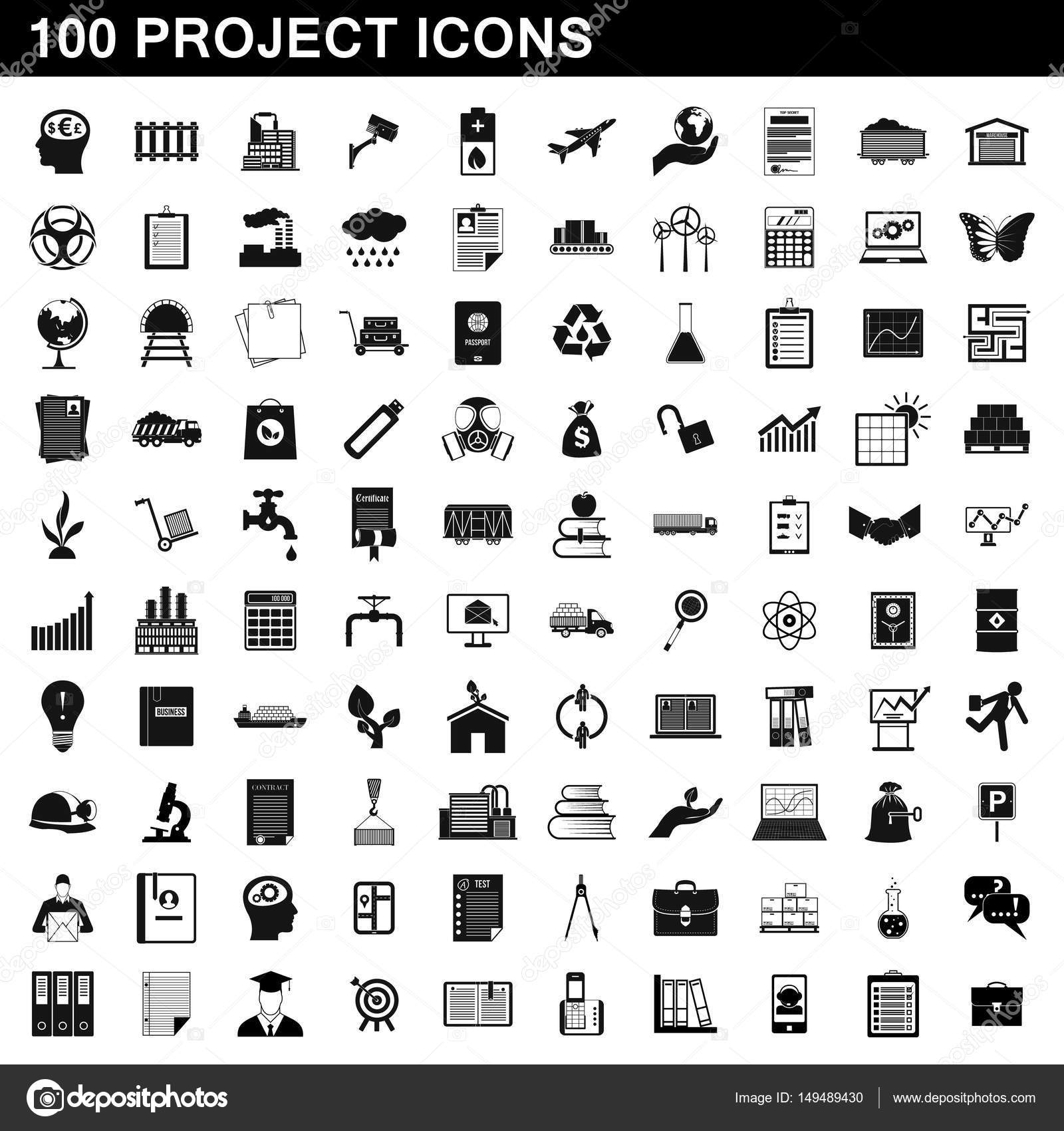 Conjunto de 100 iconos de proyecto, estilo simple Vector de stock ...