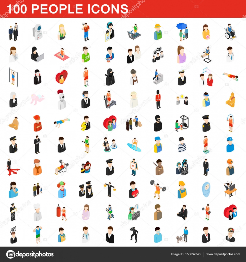 100 people icons set, isometric 3d style Stock Vector Image by ...