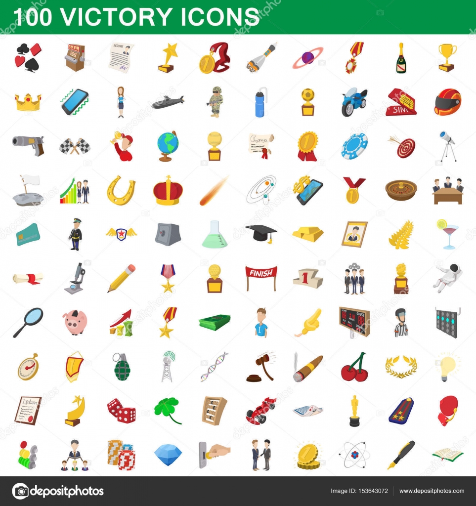 100 victory icons set, cartoon style Stock Vector by ©juliarstudio ...