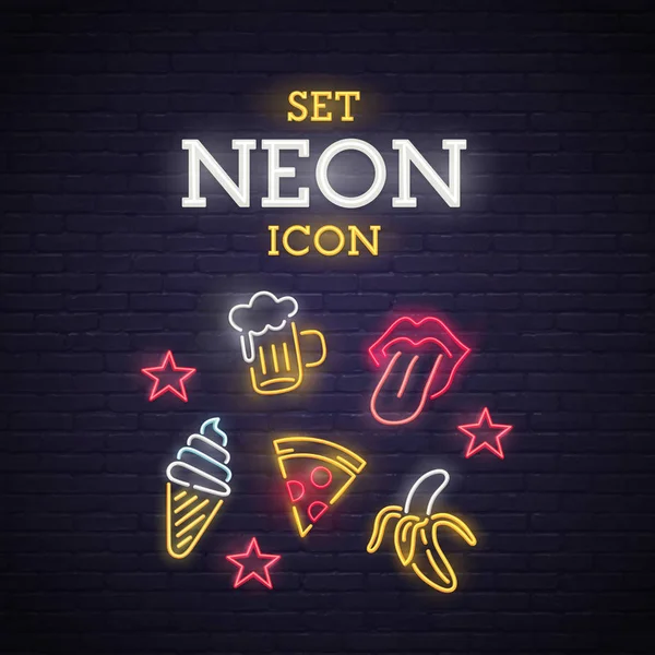 Set neon icon. Neon sign, bright signboard, light banner. Stock Vector ...