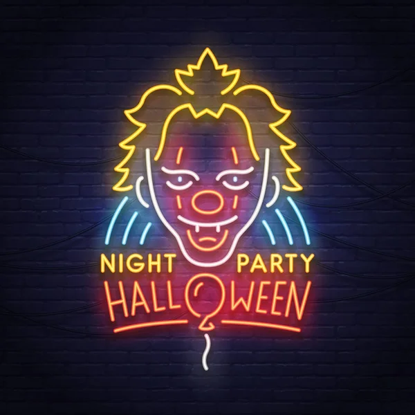 Cute clown neon sign. Night party. Happy Halloween. Neon sign, bright ...