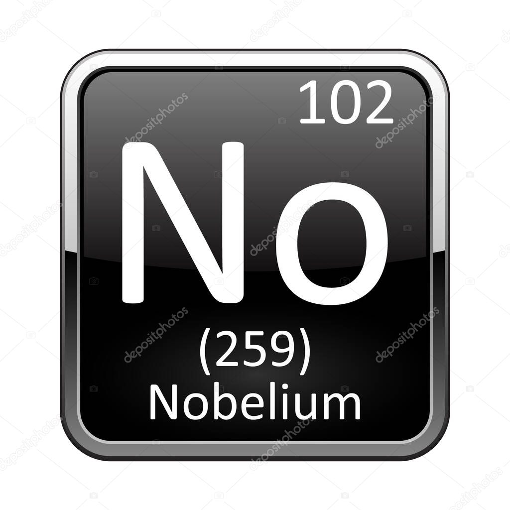 Símbolo Nobelo Elemento Químico Tabla Periódica Sobre Fondo Negro ...