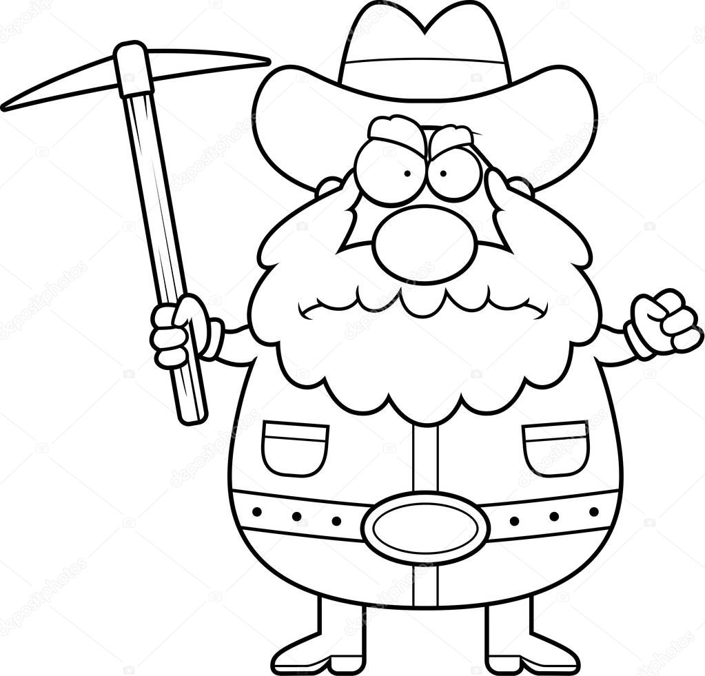 Cartoon Prospector With A Gold Nugget Black Sketch Coloring Page