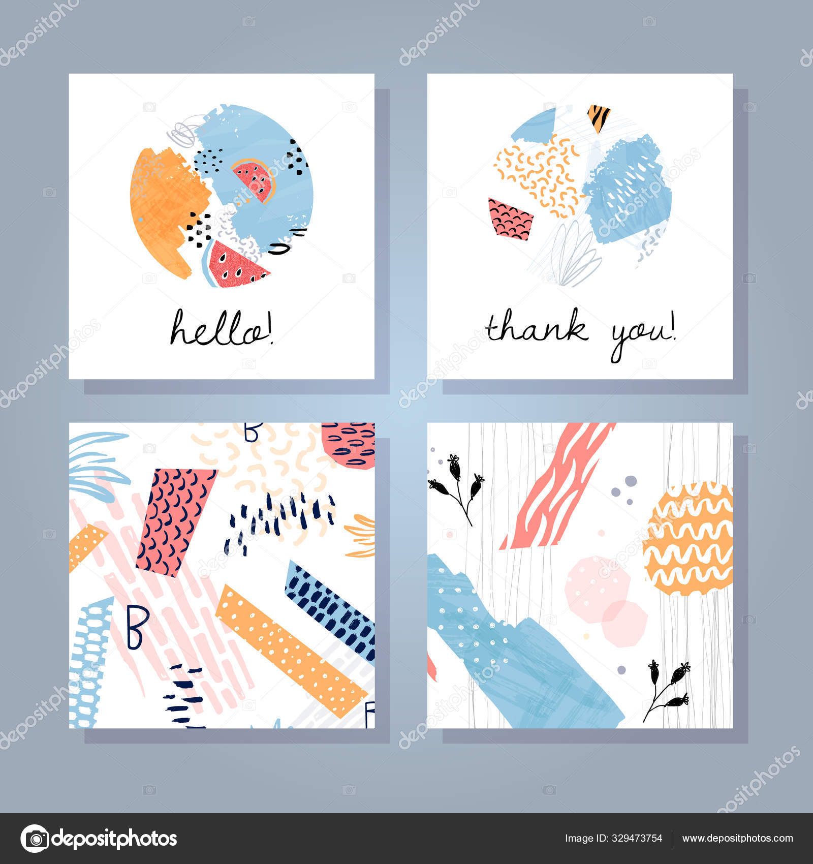 Abstract colorful collage backgrounds set. Hand drawn templates for ...