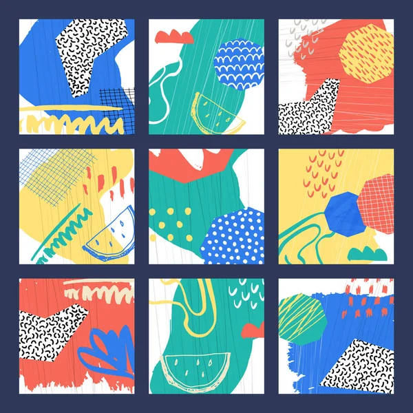 Abstract colourful collage backgrounds set. Hand drawn templates for ...