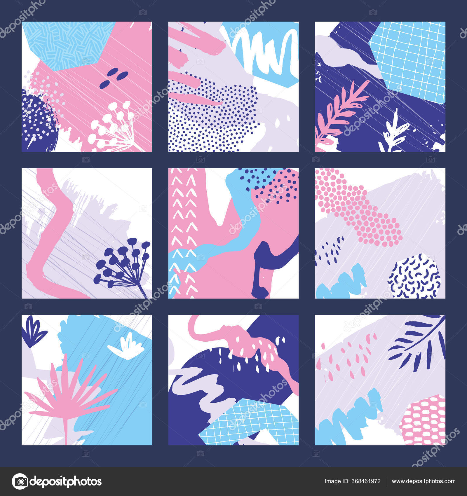 Abstract colourful collage backgrounds set. Hand drawn templates for ...