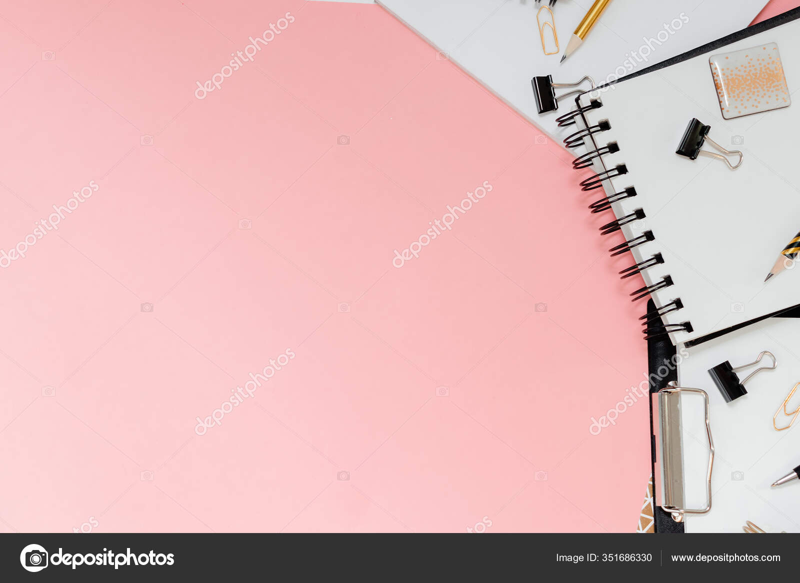 Mockup Planner Flat Lay Top Horizontal View Pink Background Notepad ...