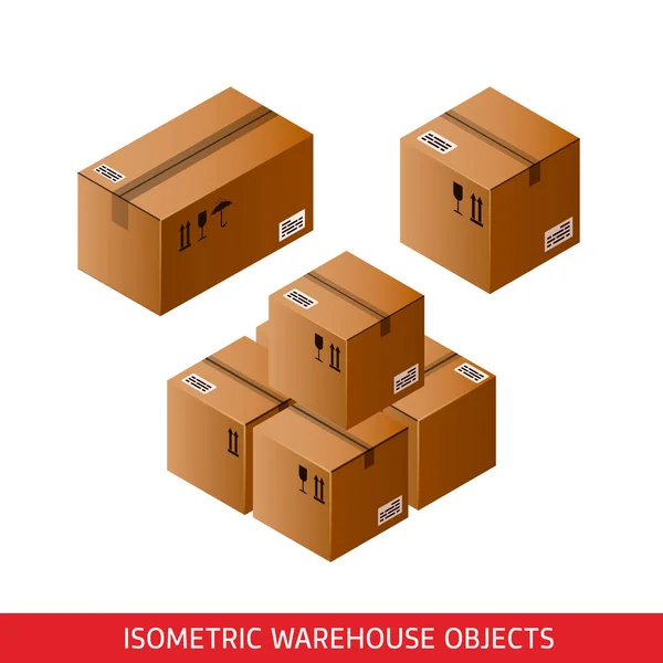 Set of isometric cardboard boxes isolated on white background. 3D ...
