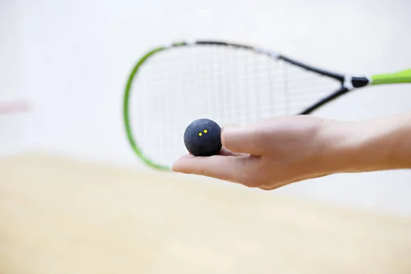 squash racket and ball in hands - Stock Image - Everypixel