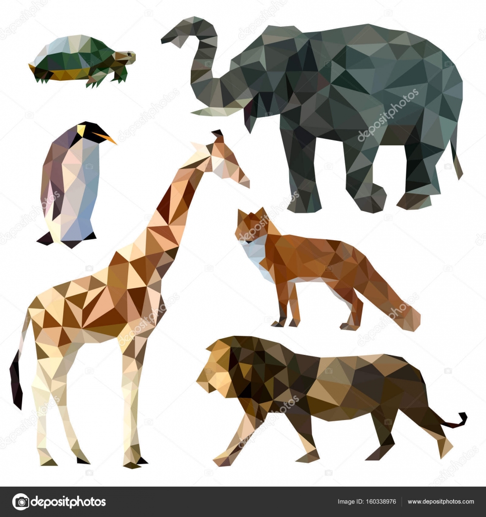 Vector set of different animals, polygonal icons, low poly illustration ...