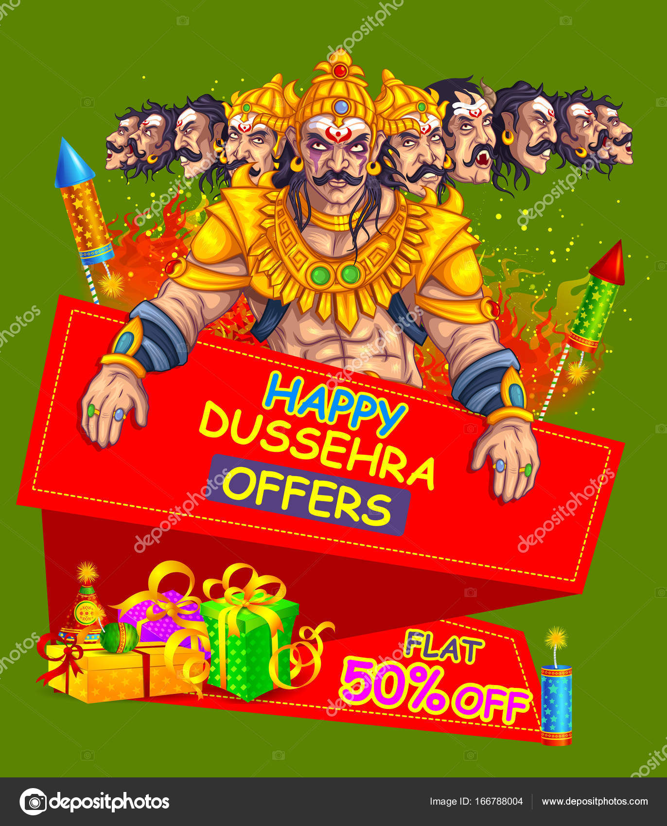 Illustration of Ravan in Dussehra Navratri festival of India poster ...