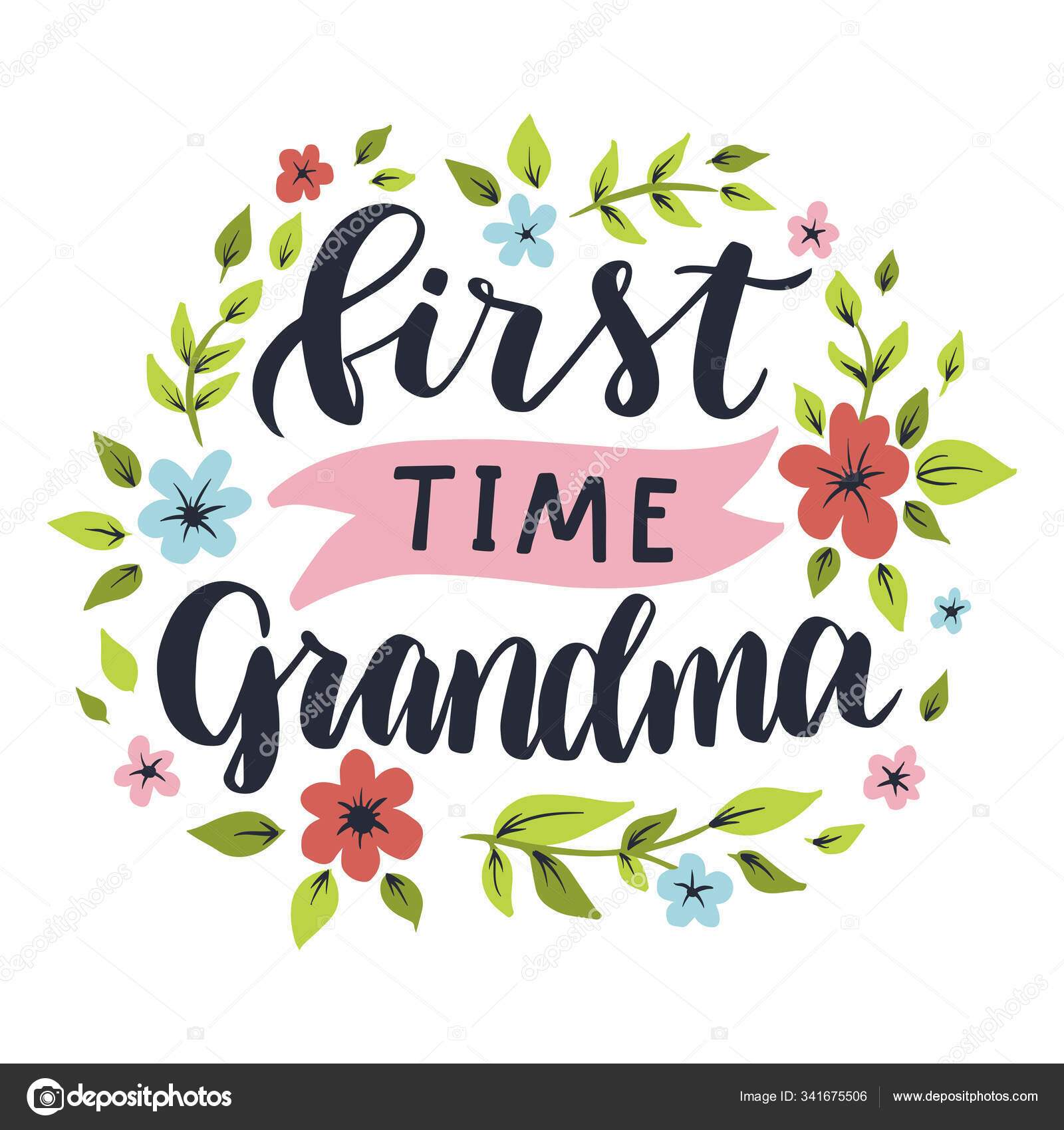 First time grandma. Hand drawn lettering phrase. Stock Vector by ...