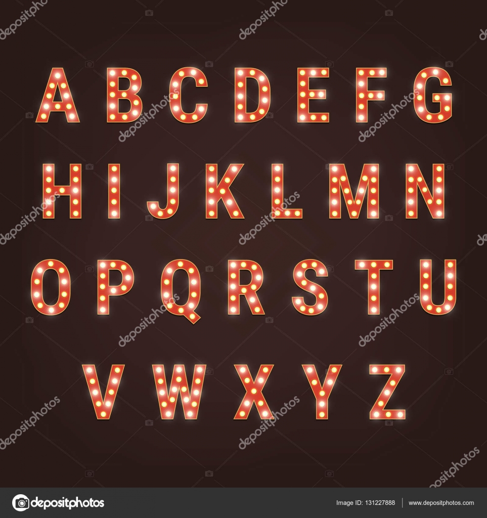 Retro font with light bulbs Stock Vector by ©MaksymChechel 131227888