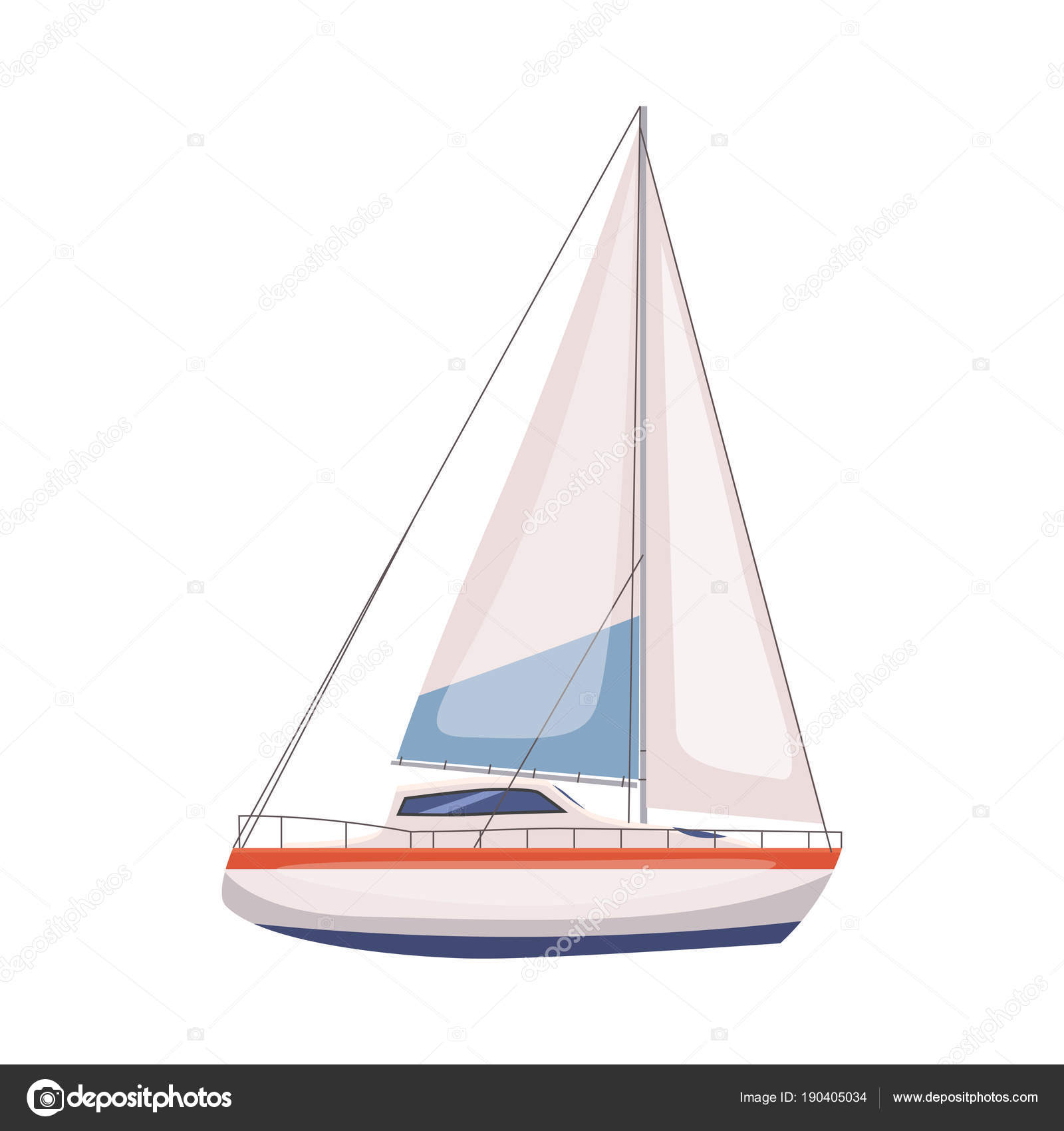 Velero flotando en la superficie del agua. Ilustración a color ...