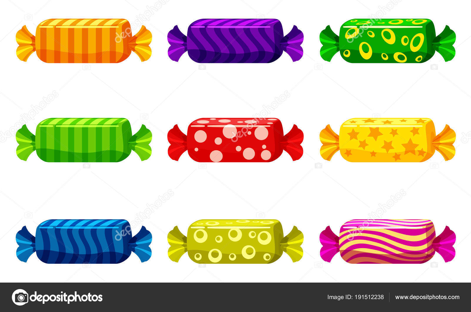 A set of sweet candies in a package of different colors, vector ...