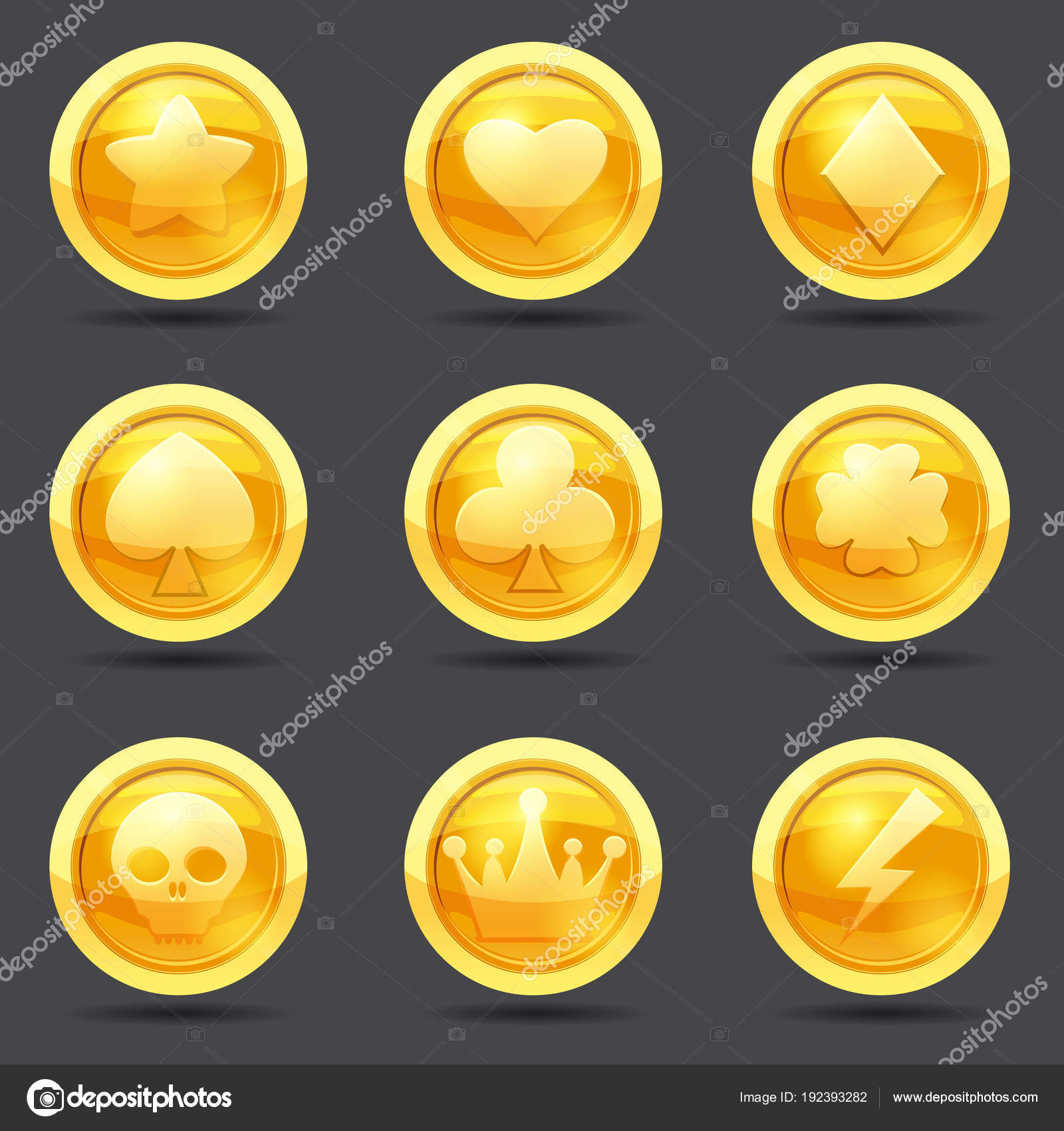 Set of game coins, game interface, gold, vector, cartoon style ...