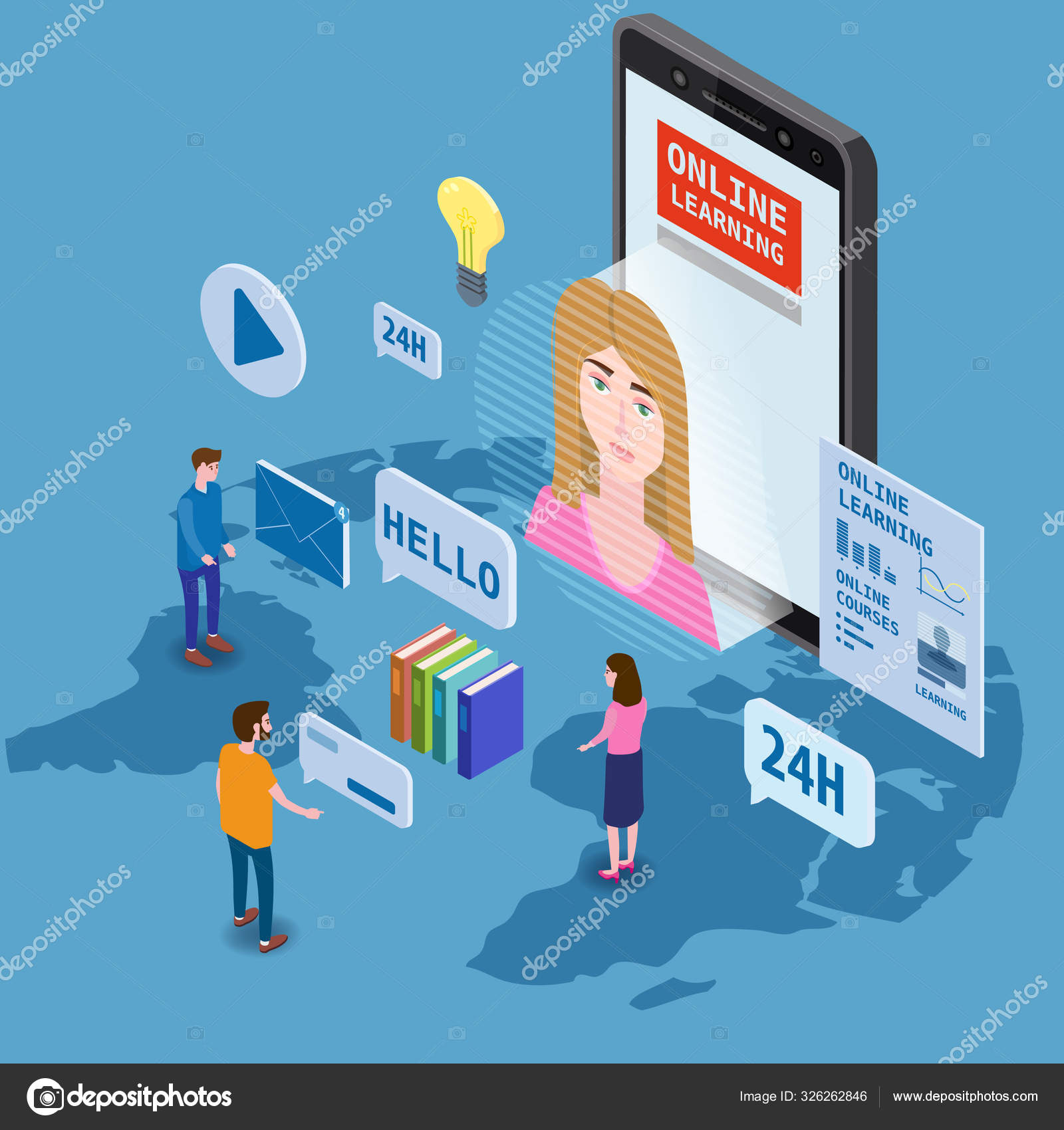 Online education training coaching, workshops and courses. Flat 3d ...