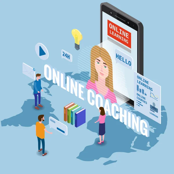 Online education training coaching, workshops and courses. Flat 3d ...