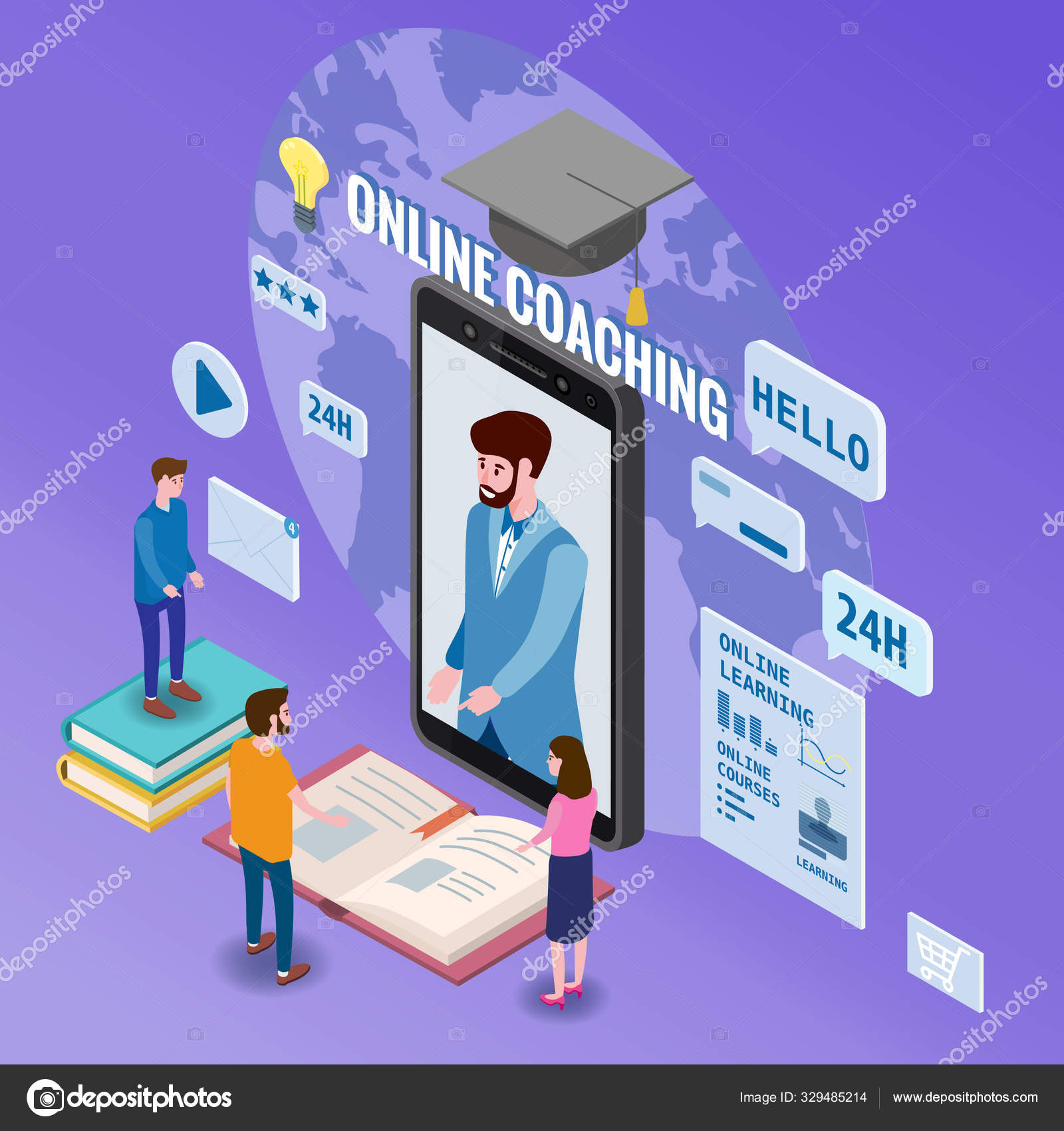 Online coaching education training, workshops and courses. Flat 3d ...