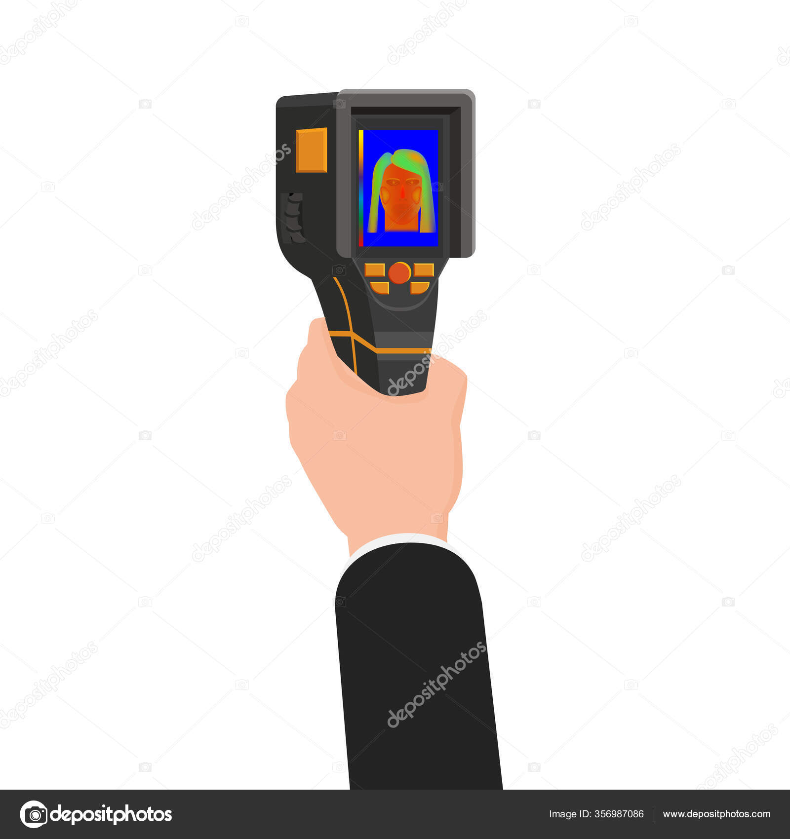 Hand holds Thermal scaner camera infrared. Portable Visualize ...