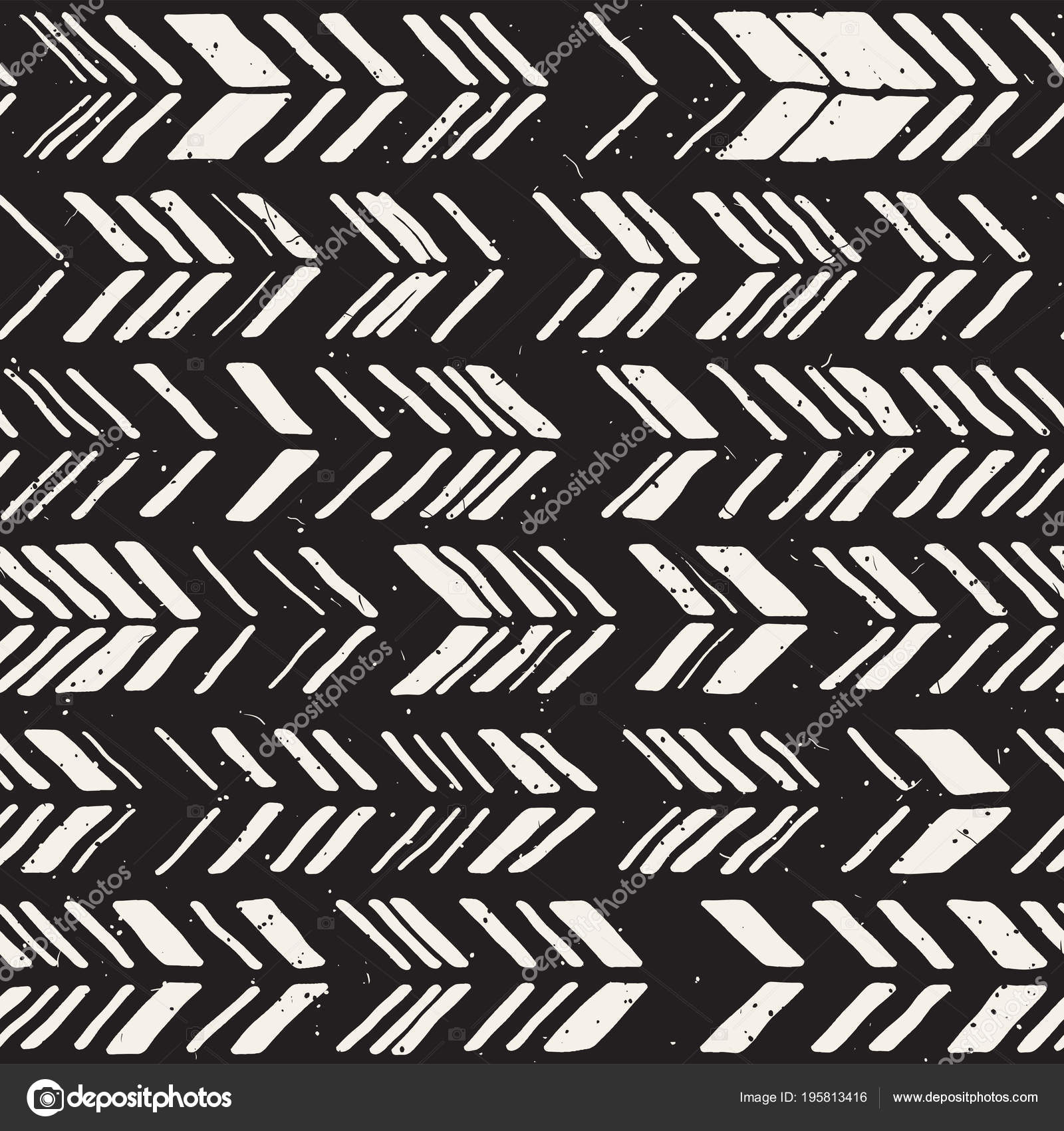 Seamless Hand Drawn Style Chevron Pattern Black White Abstract Vector ...
