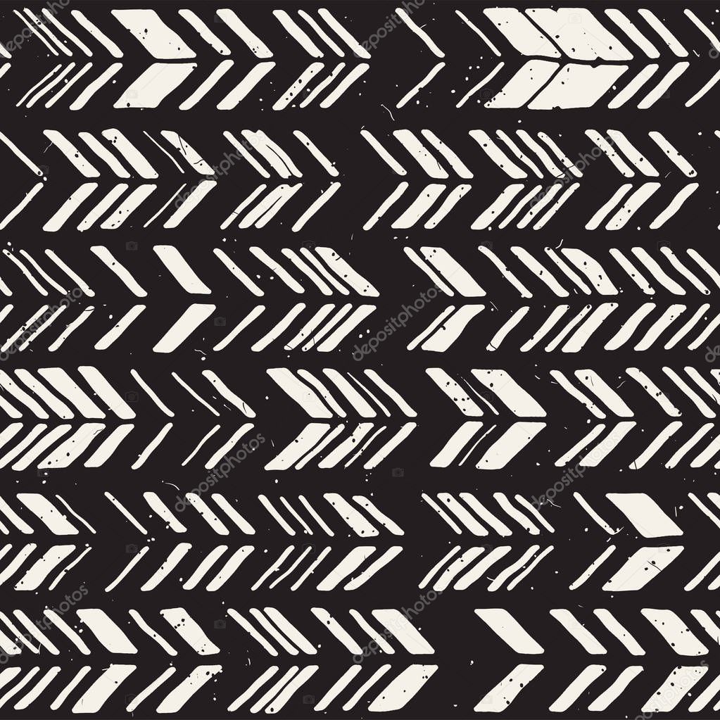 Seamless Hand Drawn Style Chevron Pattern Black White Abstract Vector ...