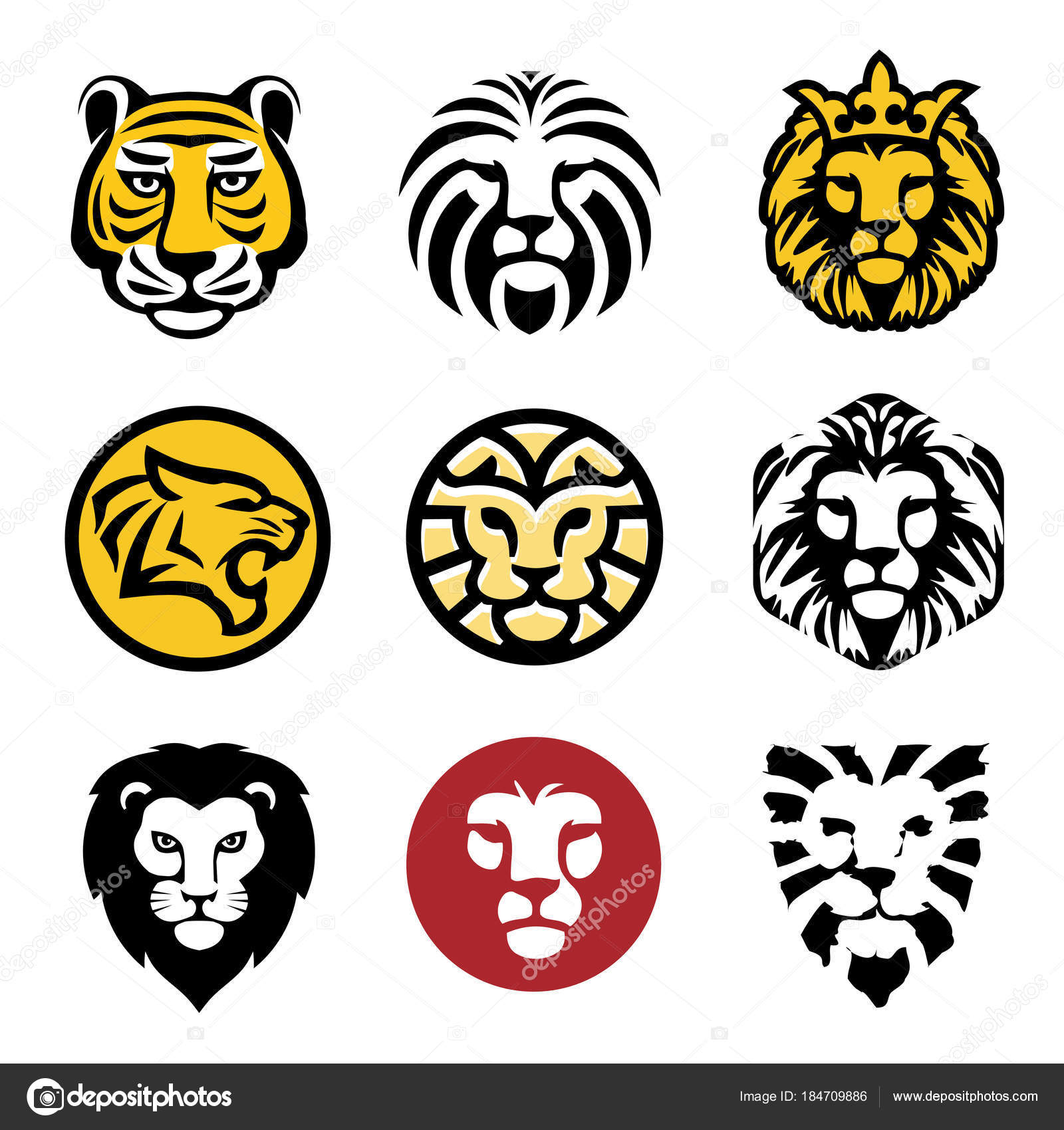 Mejor Conjunto Vector Logotipo Cabeza León Ilustración Concepto Vector ...