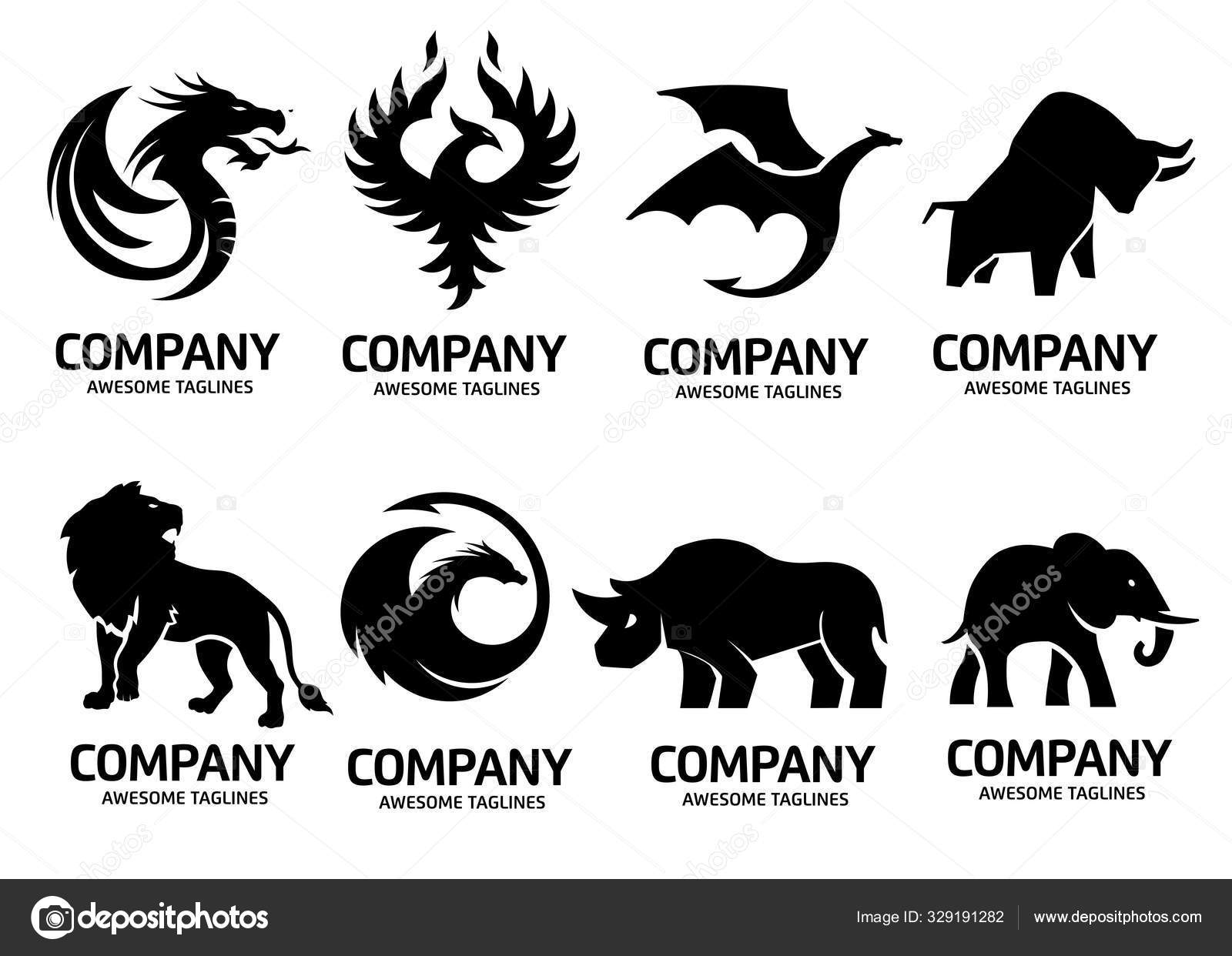 Sederhana Hewan Set Logo Vektor Siluet Latar Belakang Putih Vektor Stok ...