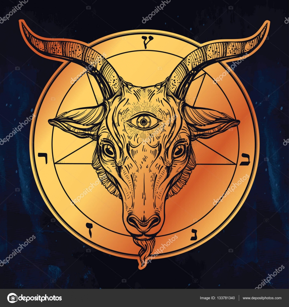 Pentagrama con demonio Baphomet, la cabeza de la cabra satánica ...
