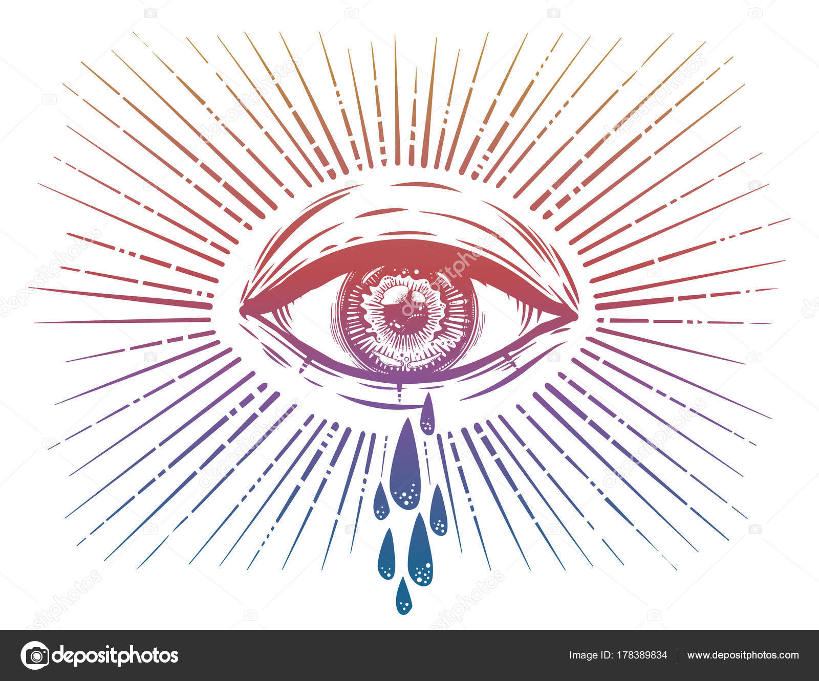 All seeing eye crying watery tears. Sadness look. — Stock Vector ...