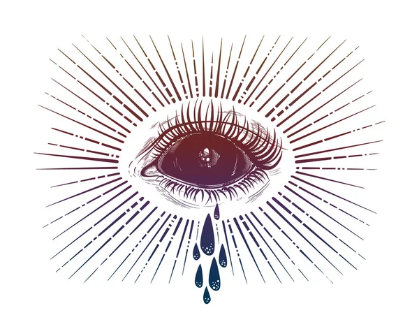 All seeing eye crying watery tears. Sadness look. — Stock Vector ...