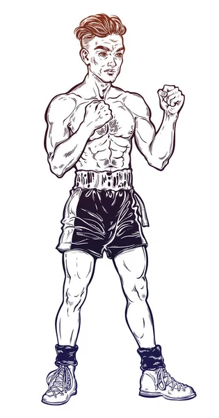 Vintage retro boxer fighter, player illustration. - Stock Image ...