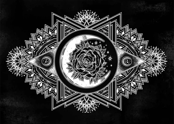 Ornate composition with sacred geometry moon rose. — Stock Vector ...