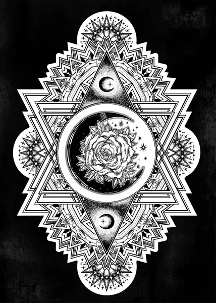 Ornate composition with sacred geometry moon rose. — Stock Vector ...