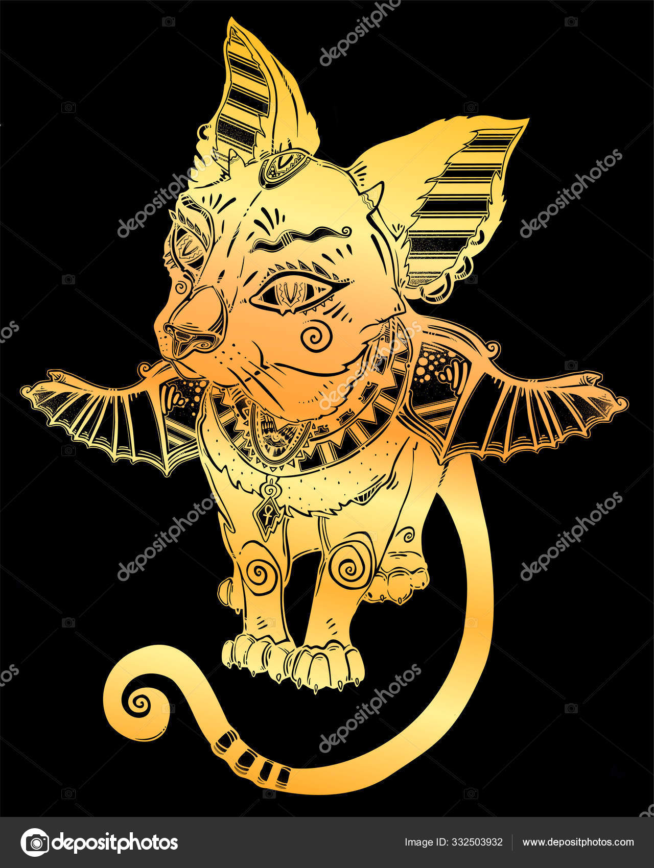 Winged black cat in ancient history Egypt style - symbol of goddess ...