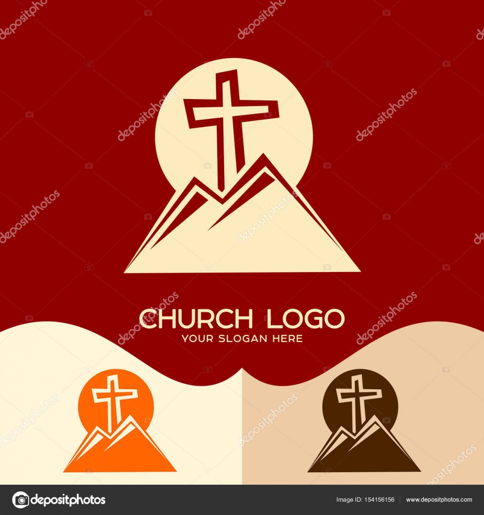 Logo de la iglesia. Símbolos cristianos. Cruz de Jesús y montañas ...