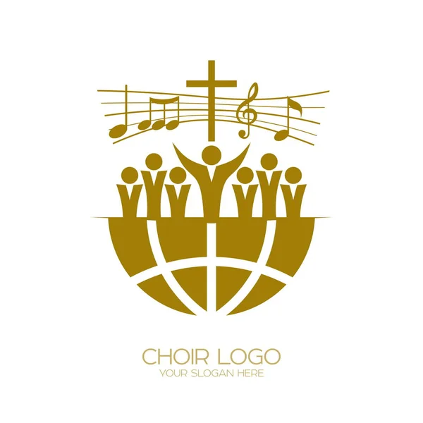 Church logo. Cross, music, music notes, song, choir, people, red Stock ...