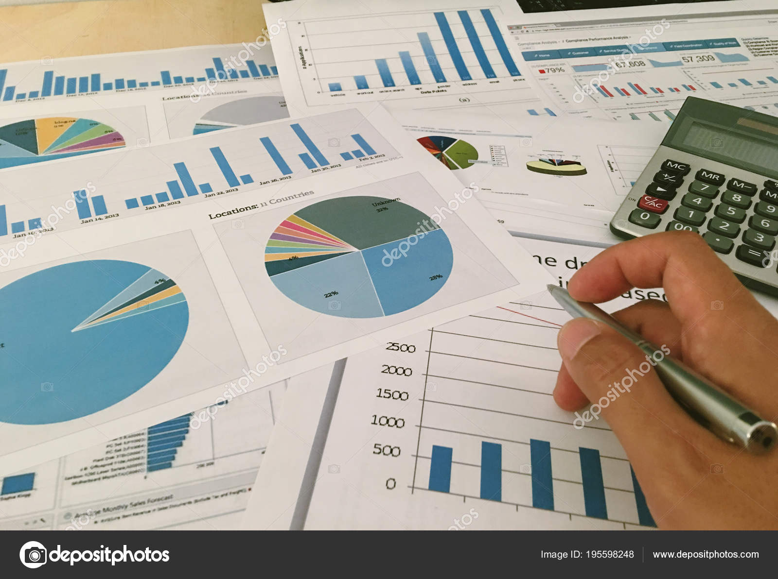 Documents Chart Graph Pen Background Two Employees Working Stock Photo ...