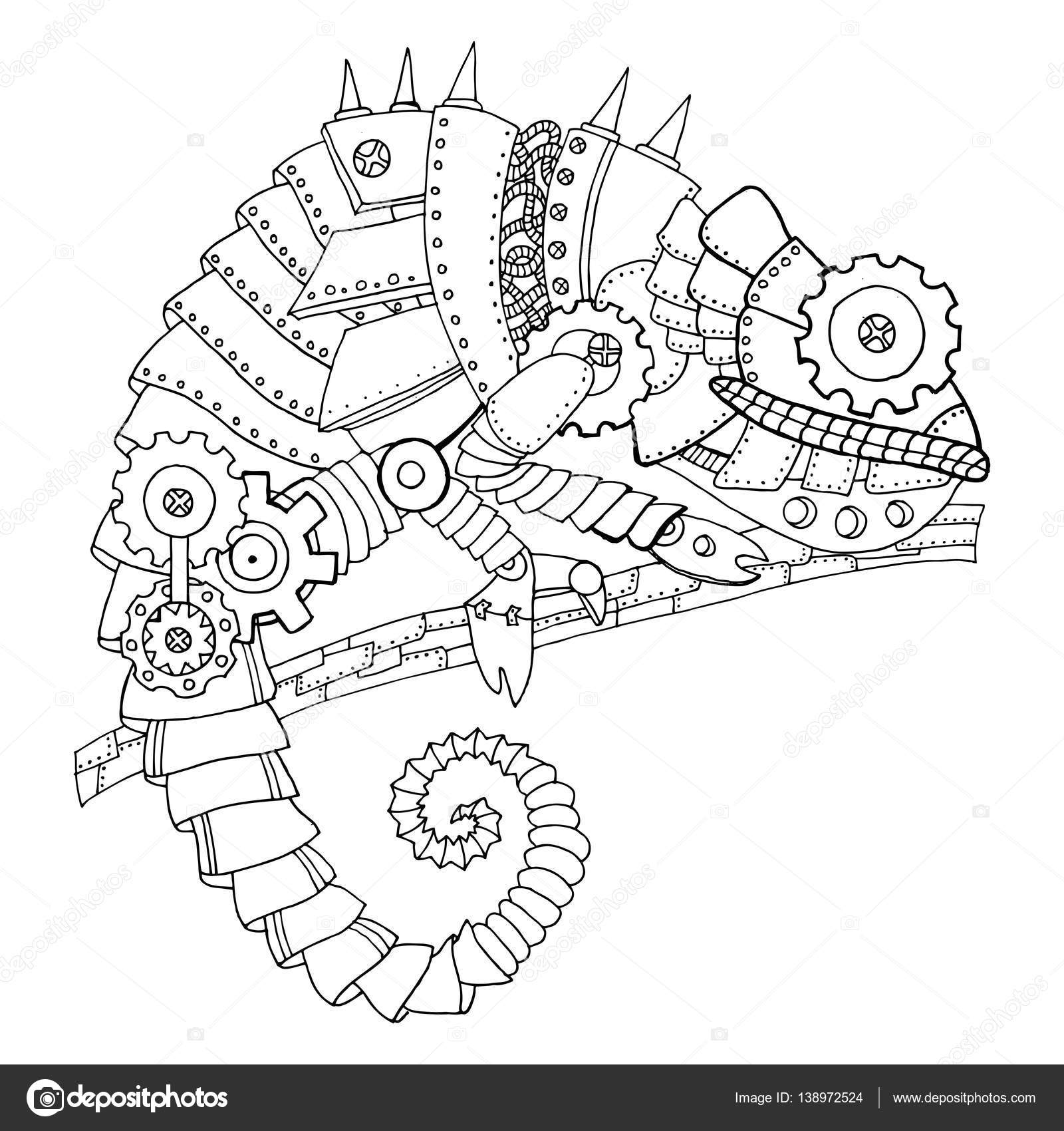 Steampunk style chameleon coloring book vector Stock Vector by ...