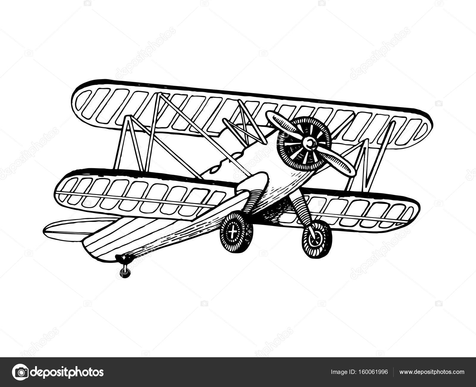 Old airplane biplane engraving vector Stock Vector Image by ...