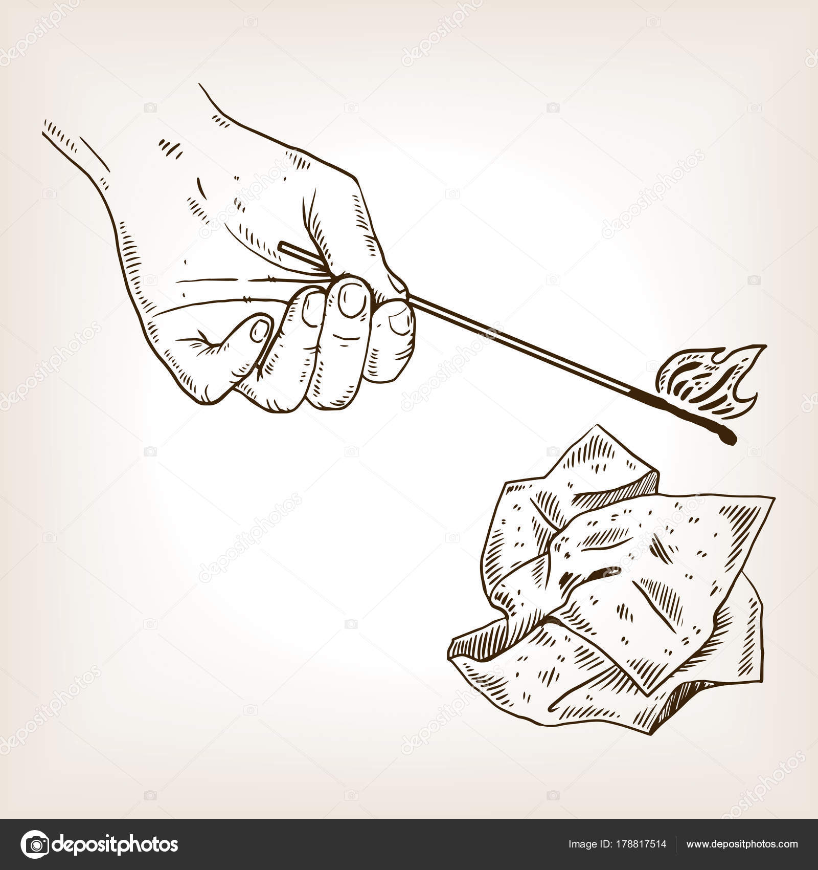 Hand match paper engraving vector illustration Stock Vector by ...