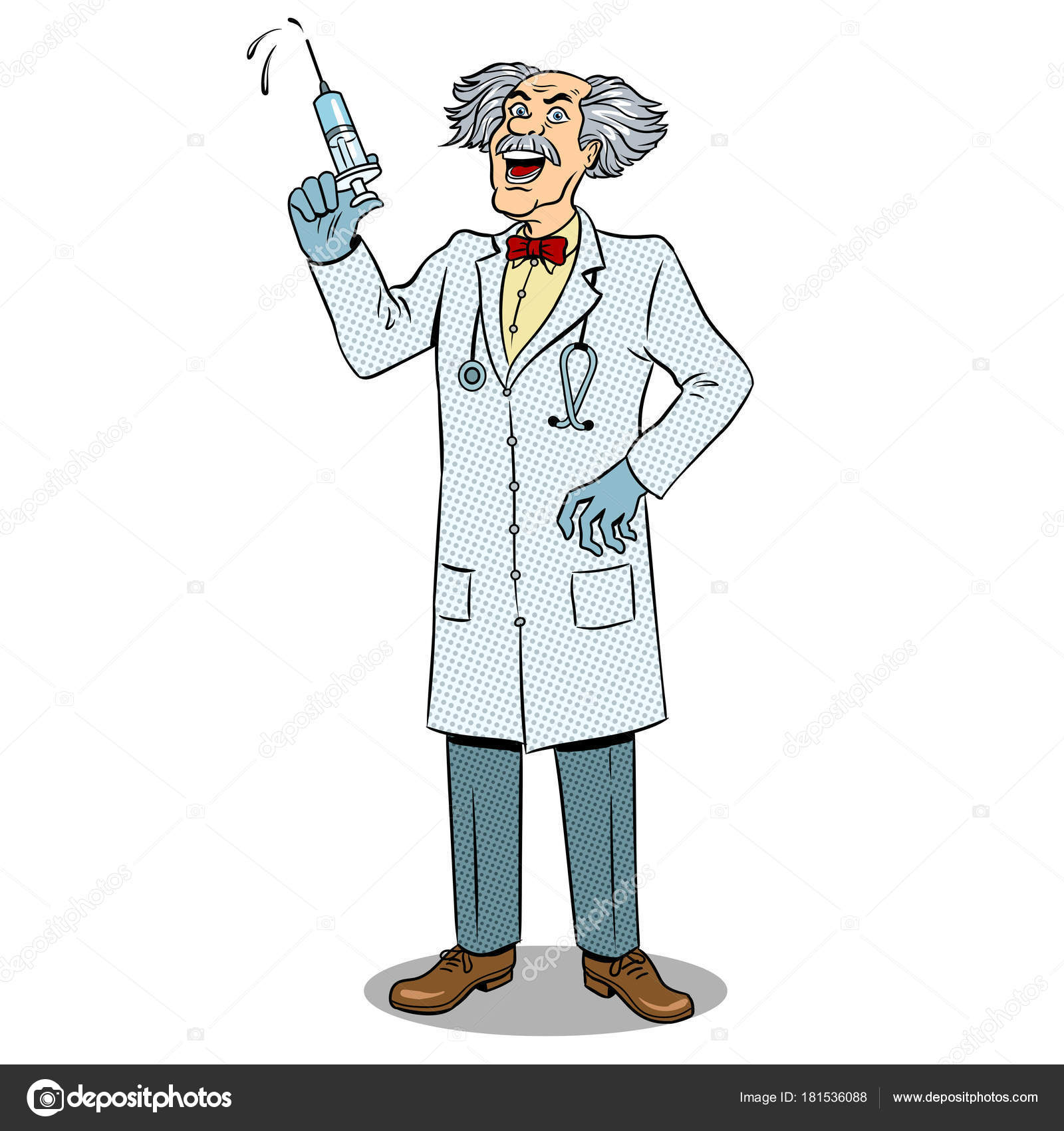Médico loco con jeringa pop art vector Vector de stock #181536088 de ...