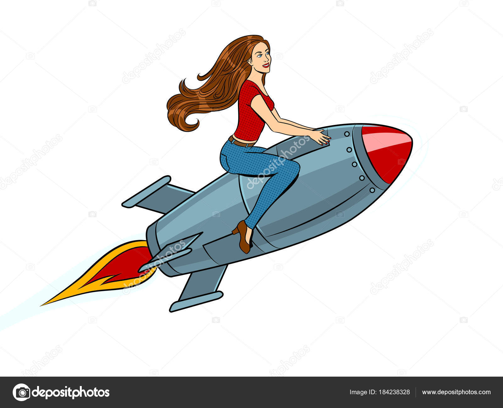 Vintage Women Riding Rocket