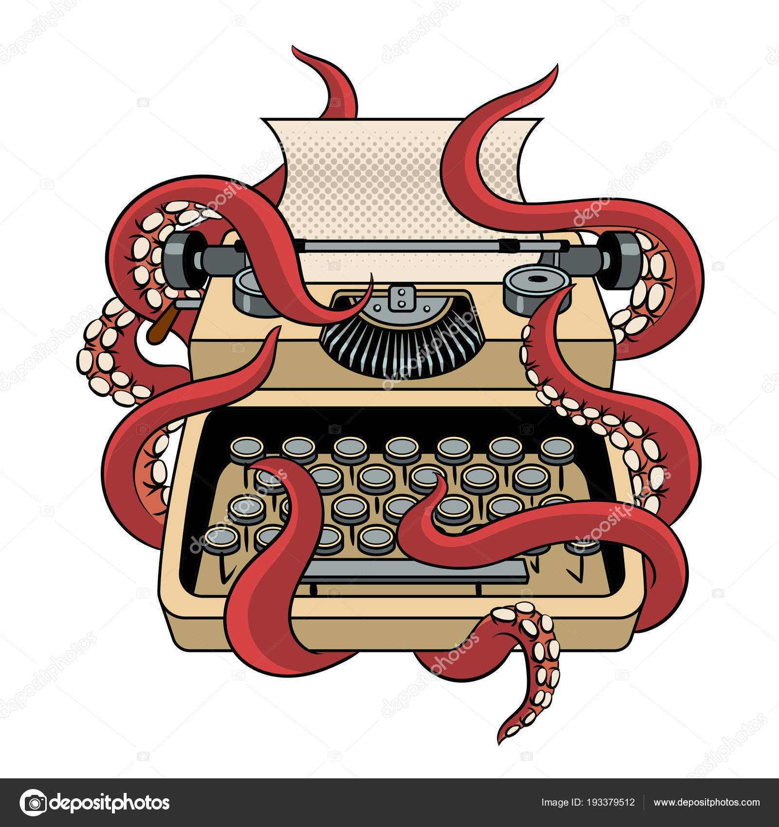Typewriter with octopus tentacles pop art vector Stock Vector by ...