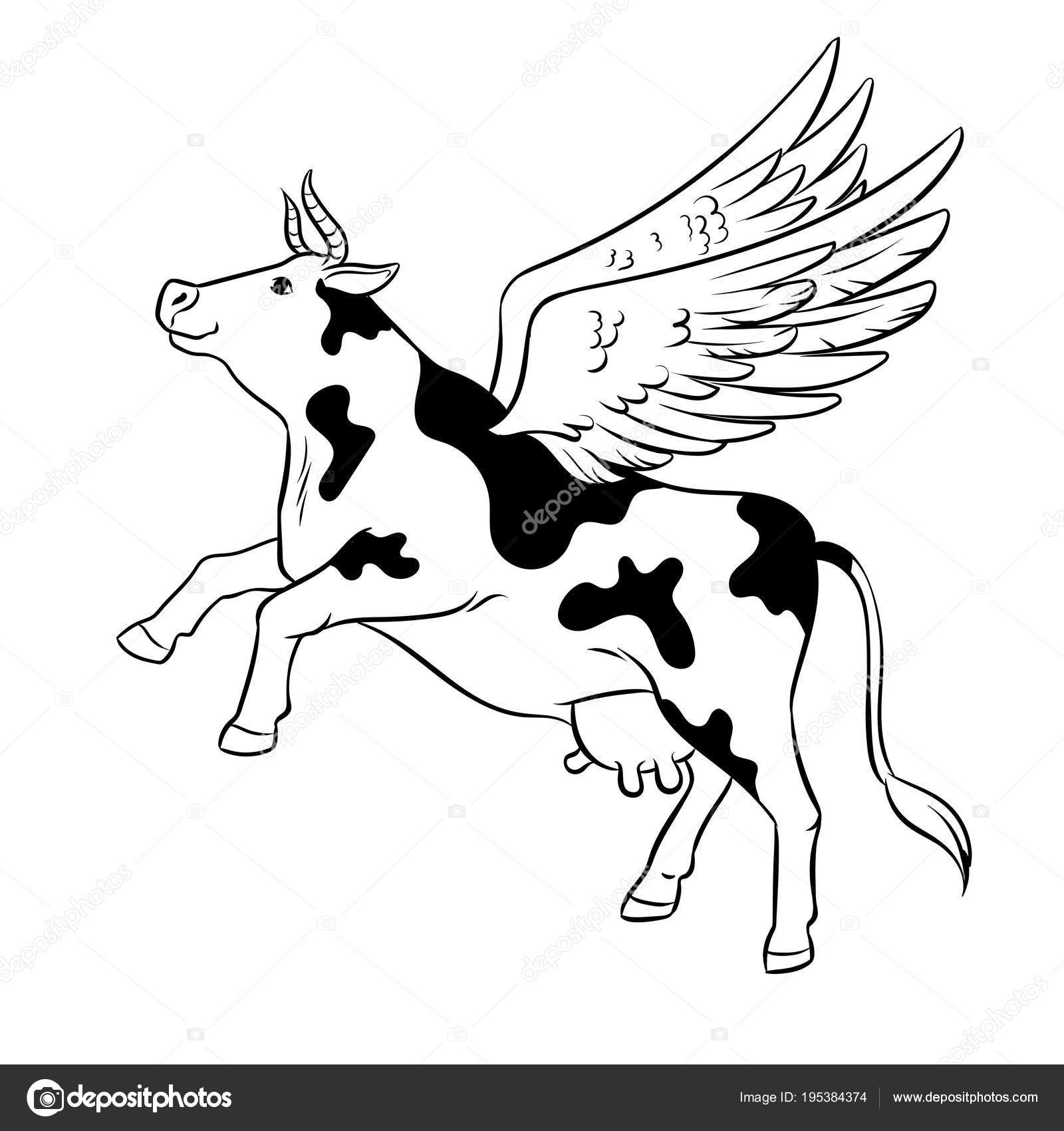 Flying cow farm animal coloring vector Stock Vector Image by ...