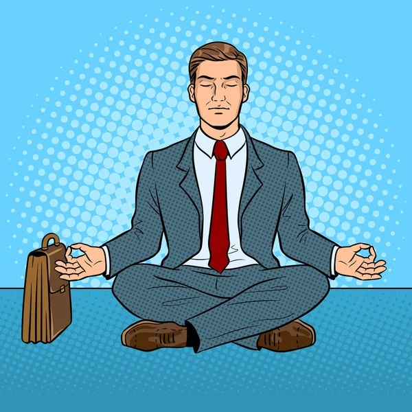 Meditating businessman pop art vector illustration — Stock Vector ... Meditating businessman pop art vector illustration — Stock Vector ...