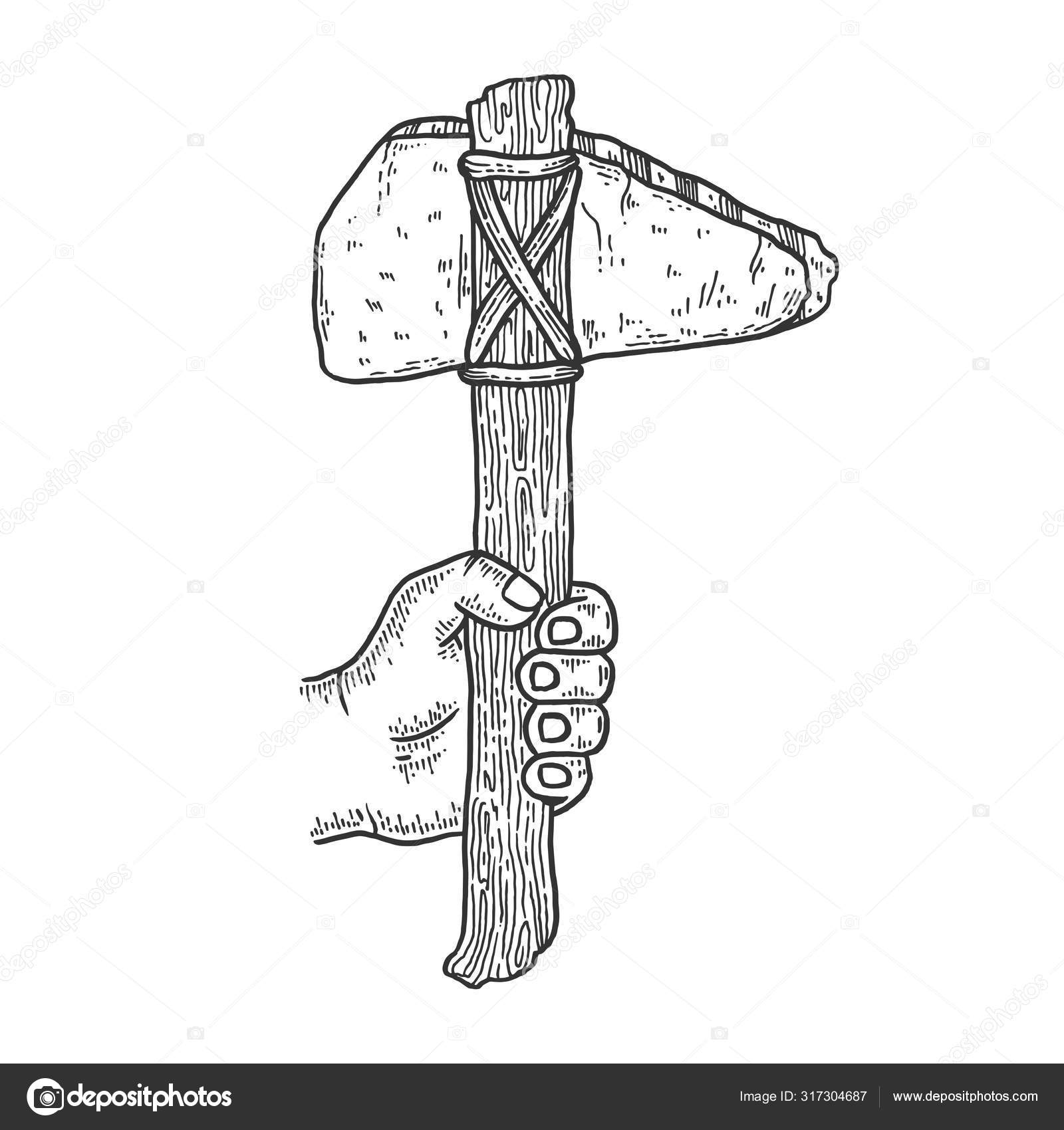 Primitive stone ax sketch engraving vector illustration. T-shirt ...