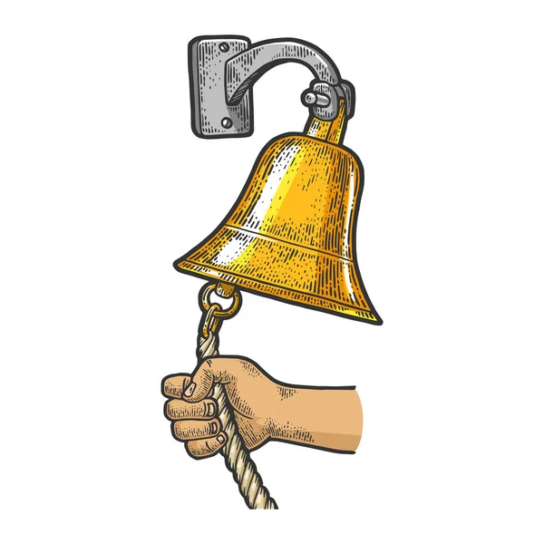 Hand ring in ship bell sketch engraving vector illustration. T-shirt ...